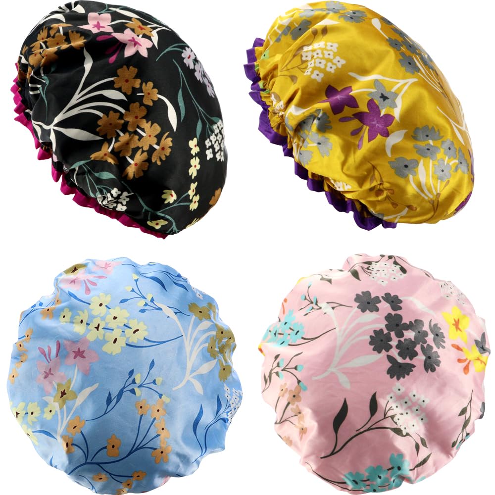 Amazon.com : 4 Pcs Reusable Waterproof Shower Hat with PEVA Lining ...