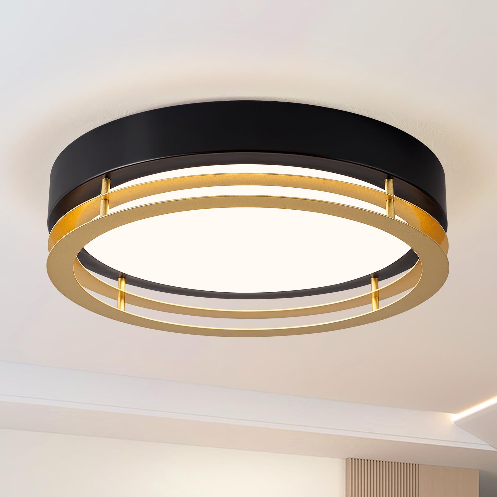 ZUYURT Dimmable Black and Gold Flush Mount Ceiling Light, Modern Round ...