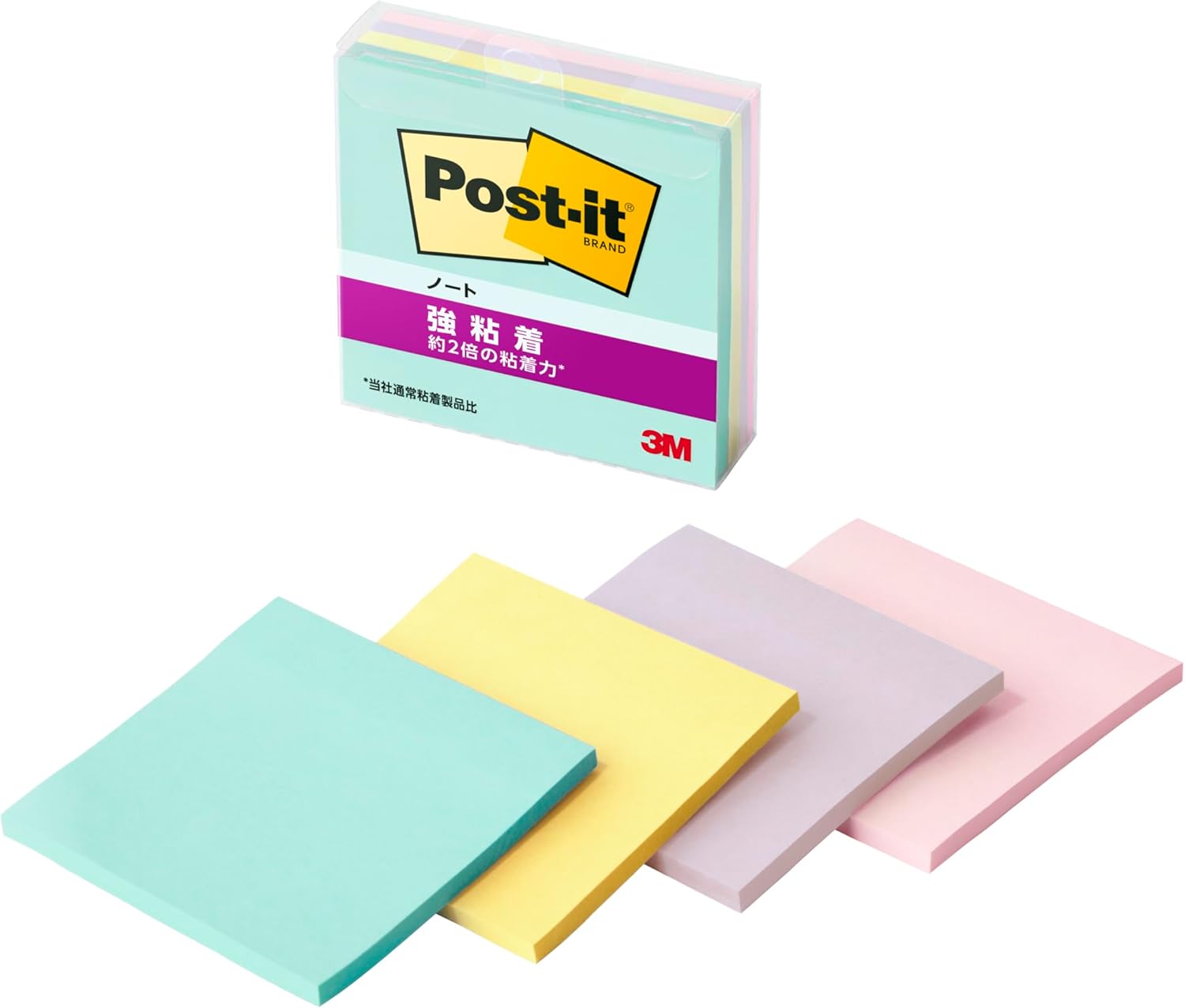 Amazon.co.jp: ポストイット 付箋 強粘着 ノート マルチカラー5 75×75mm 45枚 4色 各1パッド クリアケース ...