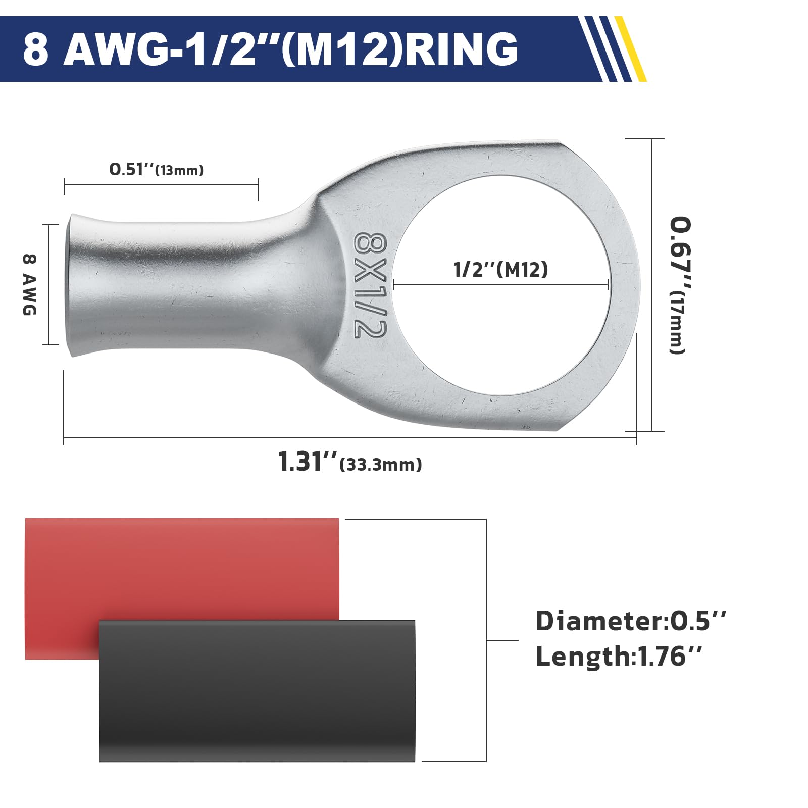 Snapklik.com : Haisstronica 10pcs 8 AWG - 1/2 (M12) Tinned Copper ...
