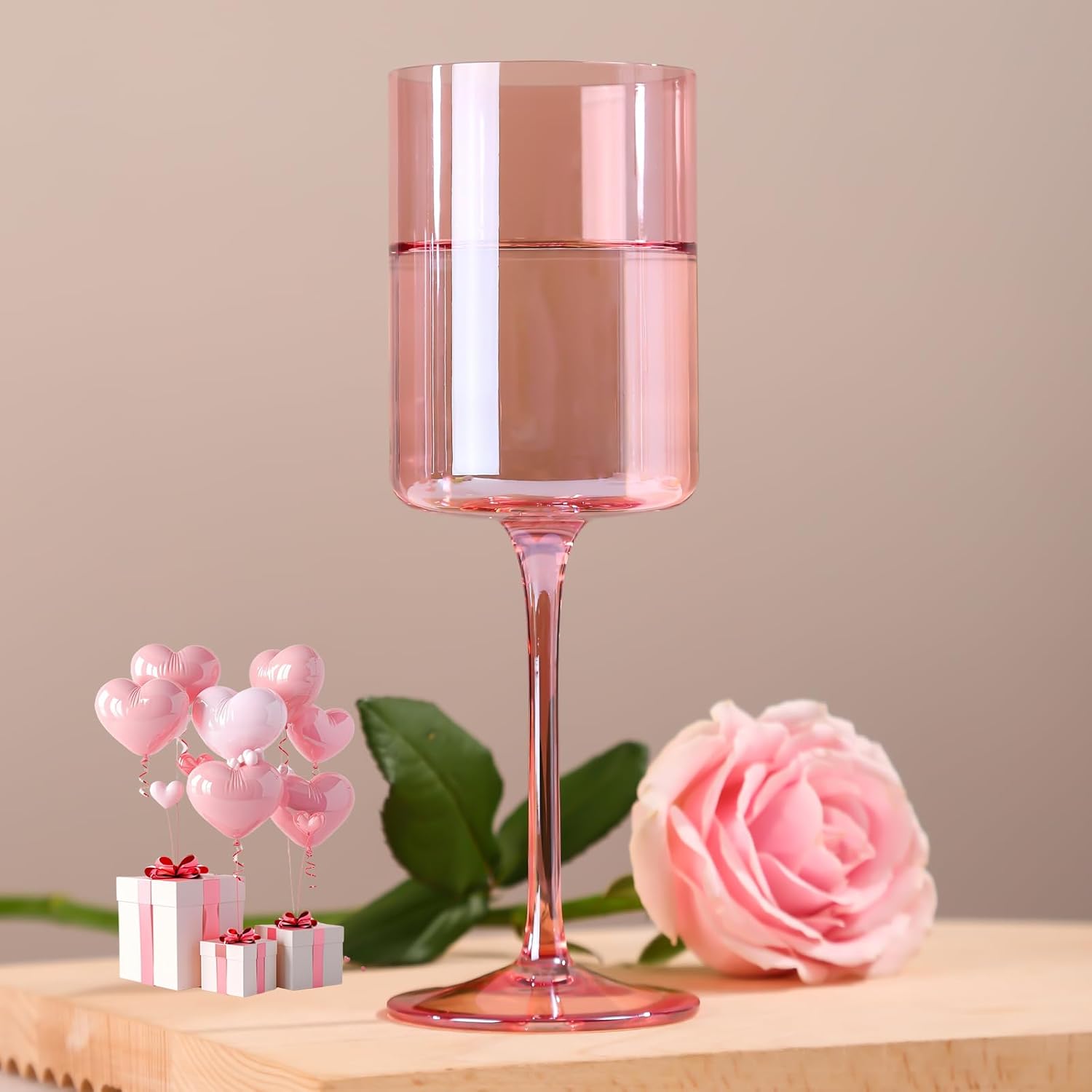 Amazon.com | Physkoa Pink Wine Glasses Set of 6 -【13oz, Unfading Color ...