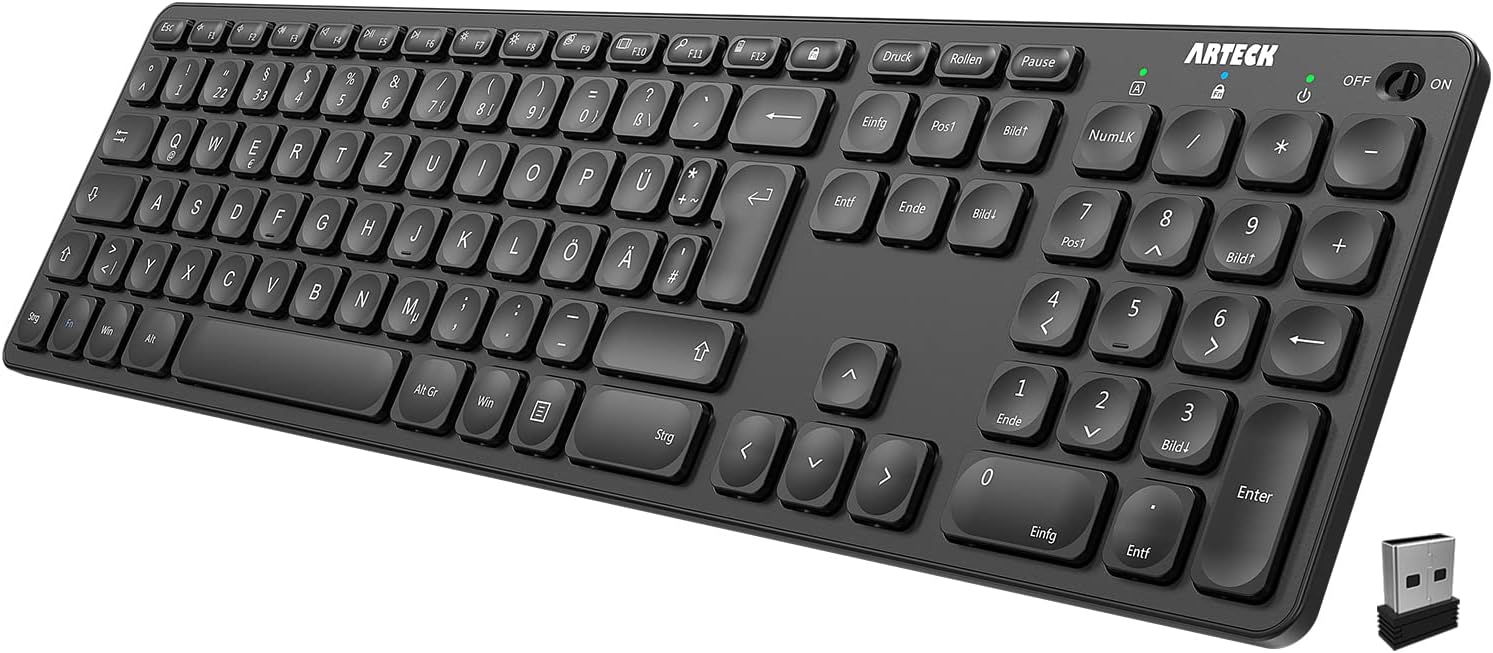 Arteck Kabellose Tastatur, Deutsches QWERTZ Layout wiederaufladbare USB ...