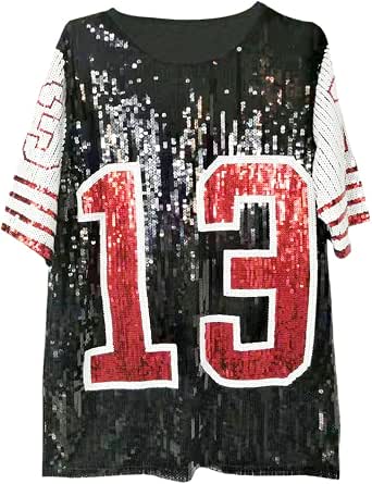 Whitewed Sequin Number 13 Football Jersey T Shirt Dresses Costumes for ...