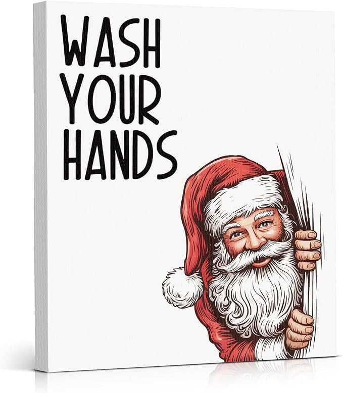 Amazon.com: YJIKRTVT Funny Santa Bathroom Wall Art, Christmas Wash Your ...