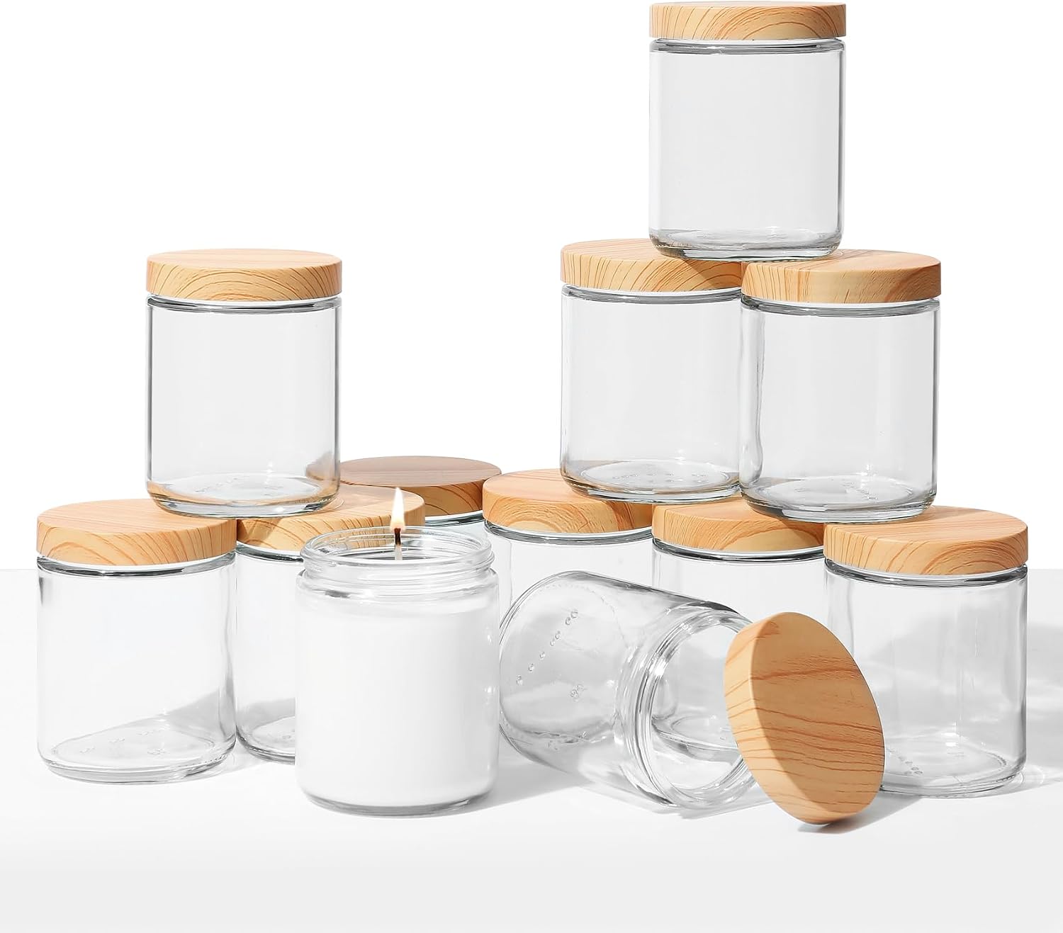 Amazon.com: AQSXO 6 Pack 8oz Thick Glass Jars with Lids, Clear Round ...