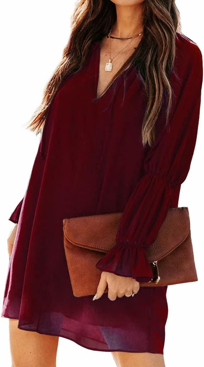 Amazon.com: Wkior Women's Shift Dresses Elegant Fall V Neck Casual ...