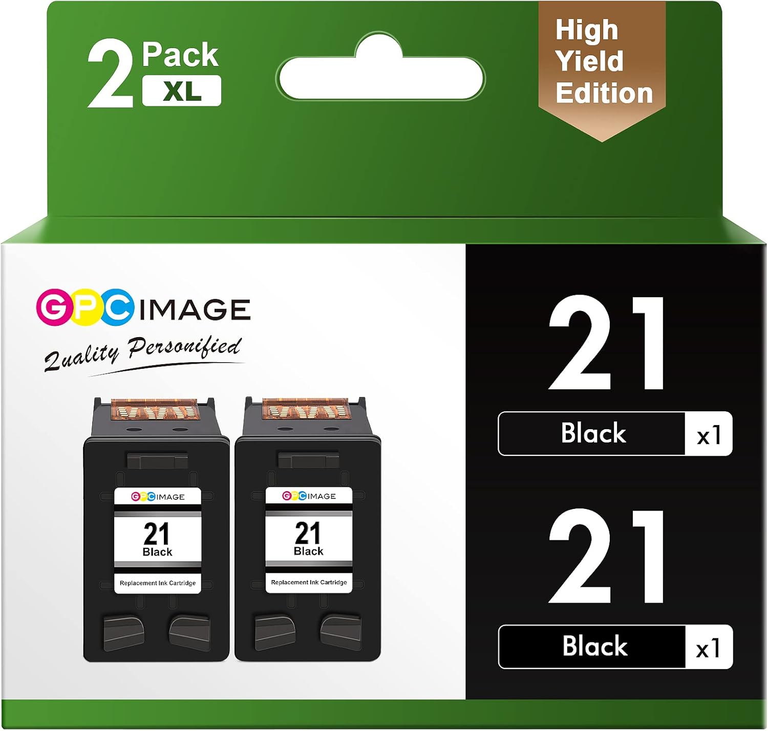GPC Image 2 Black Remanufactured Ink Cartridge Replacement for HP 21 22 ...