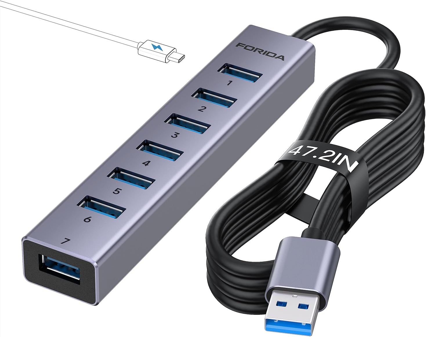 Amazon.com: FORIDA USB to USB Hub Long Cable, 8 Ports USB 3.0 Adapter with 7 USB 3.0 Data Ports ...