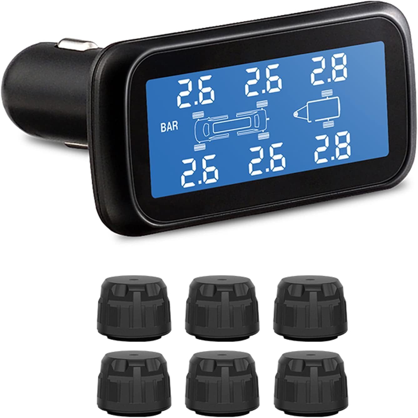 B-Qtech Tire Pressure Monitoring System, TPMS with 6 Tire External ...