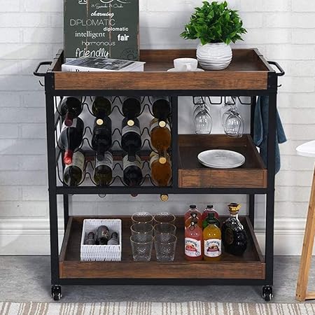 Amazon.com: FATORRI Bar Carts for The Home with Wine Rack and Glasses ...