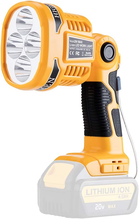 Hipoke 20V LED Work Light Powered by Dewalt Lithium Ion Battery, 12W ...