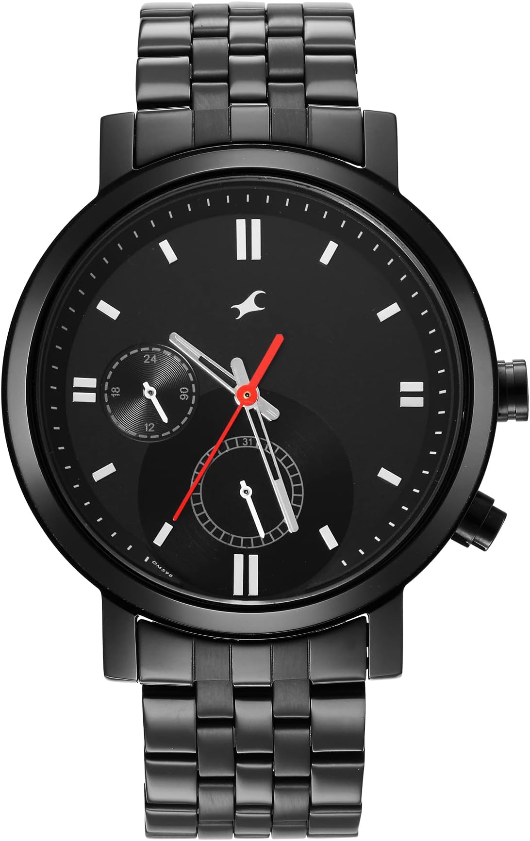 Fastrack Tick Tock Quartz Multifunction Black Dial Black Metal Strap ...