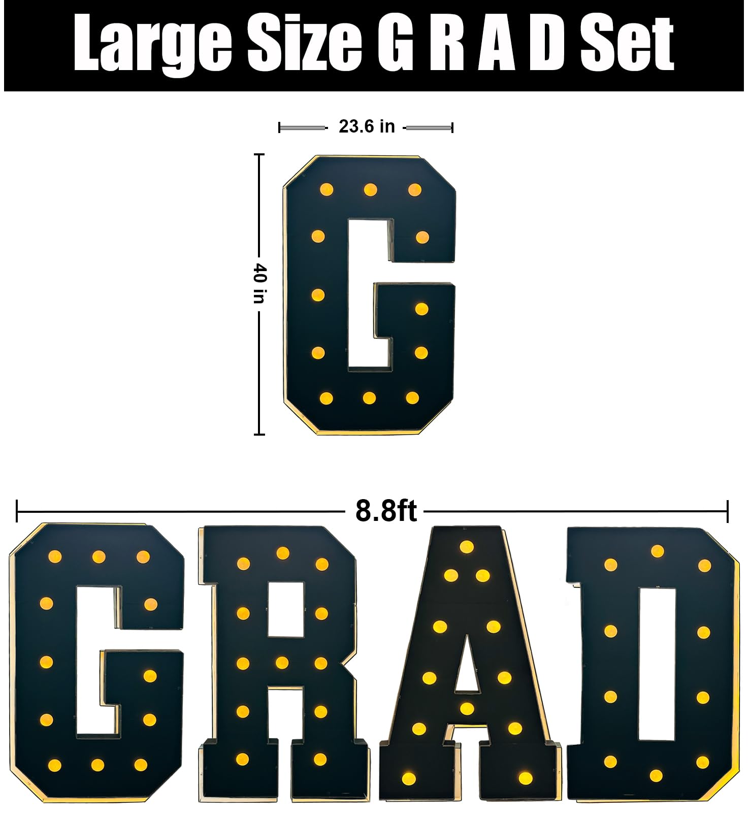Snapklik.com : 40inch Black Grad Letters Kit, Large LED Marquee Light ...
