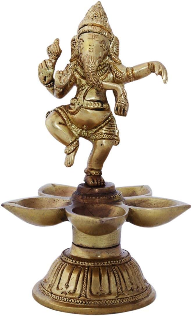 Amazon.com: PARIJAT HANDICRAFT Brass Dancing Ganesha Five Diya Holder ...