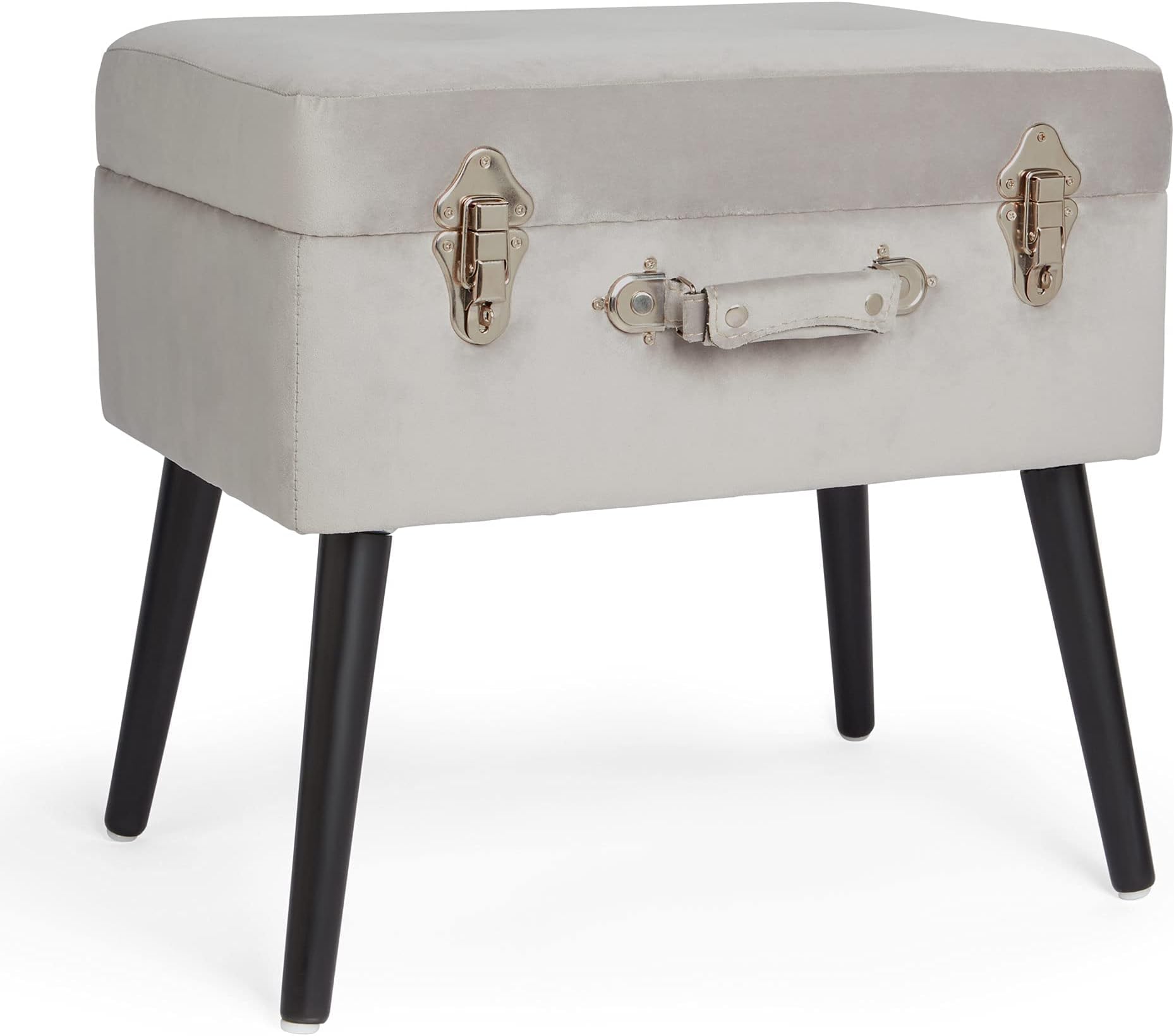 BTFY Grey Velvet Footstool, Silver Storage Dressing Table Stool with ...