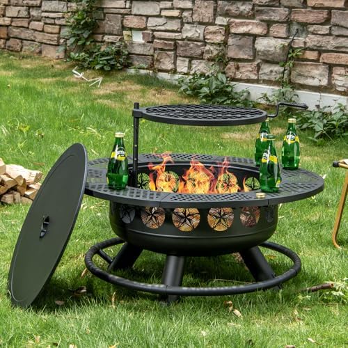 Amazon.com : Hykolity 2 in 1 Fire Pit with Grill, Large 31" Wood ...