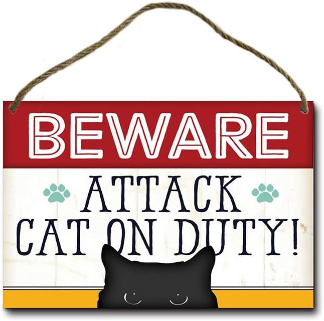 Amazon.com : Losea Beware - Attack Cat On Duty! Rustic Wood Farmhouse ...
