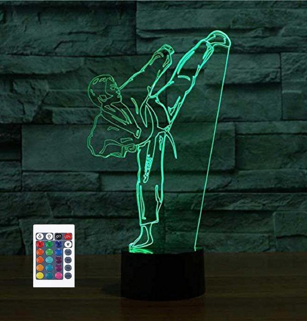 3D Gradient Karate Taekwondo Night Light Remote Control Touch Switch 16 ...