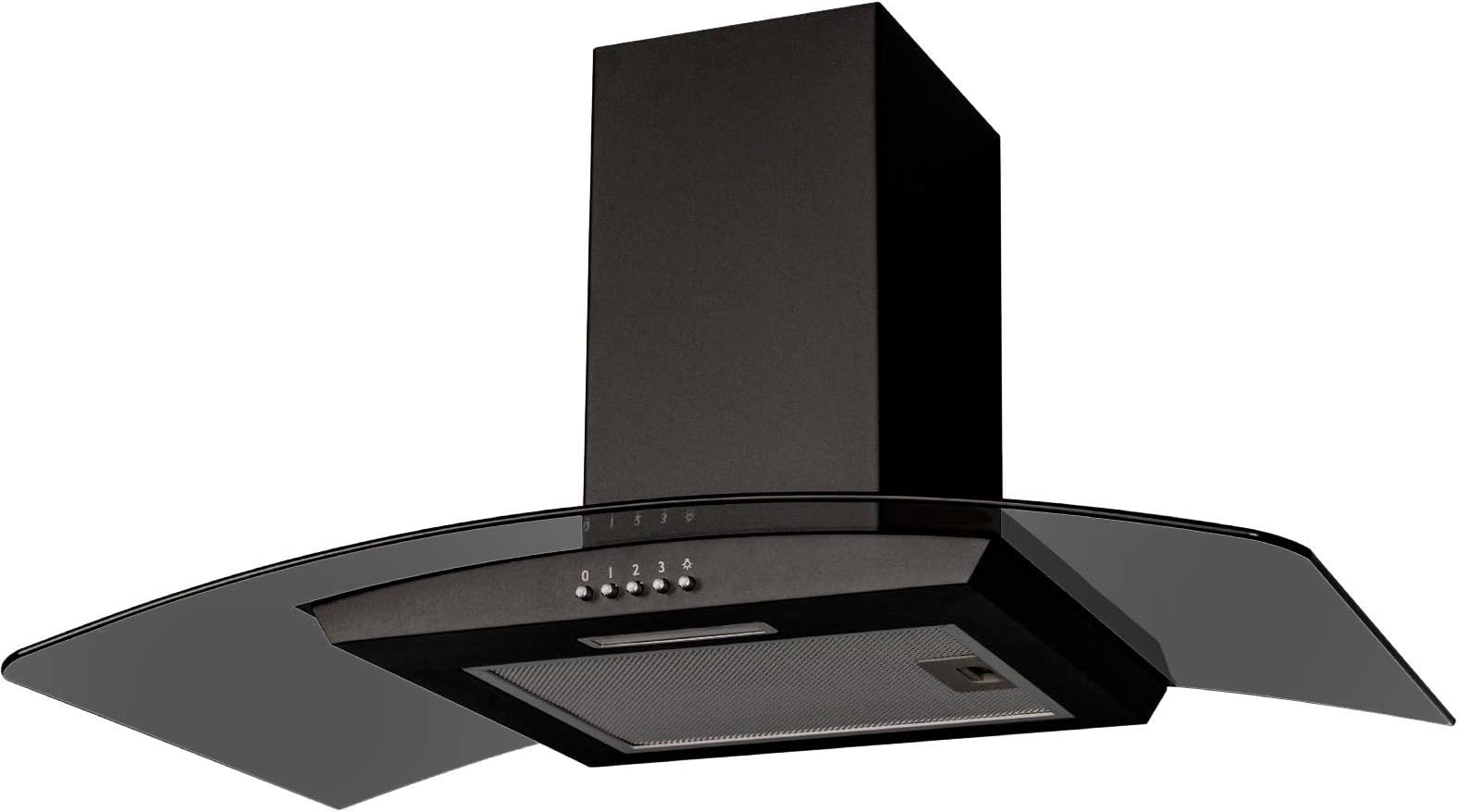 SIA CGHS90BL 90cm Curved Black Glass Cooker Hood Kitchen Extractor Fan ...