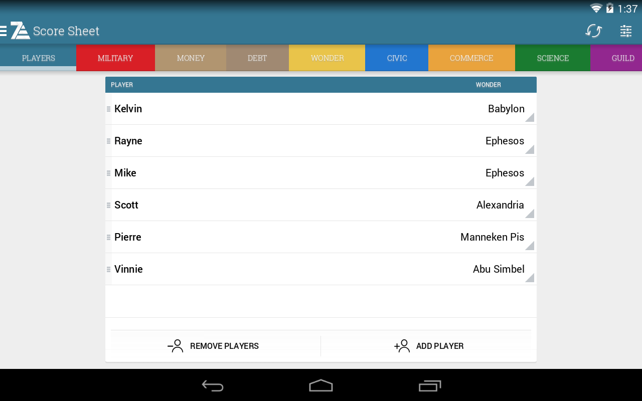 7 Wonders Score Sheet - App on the Amazon Appstore