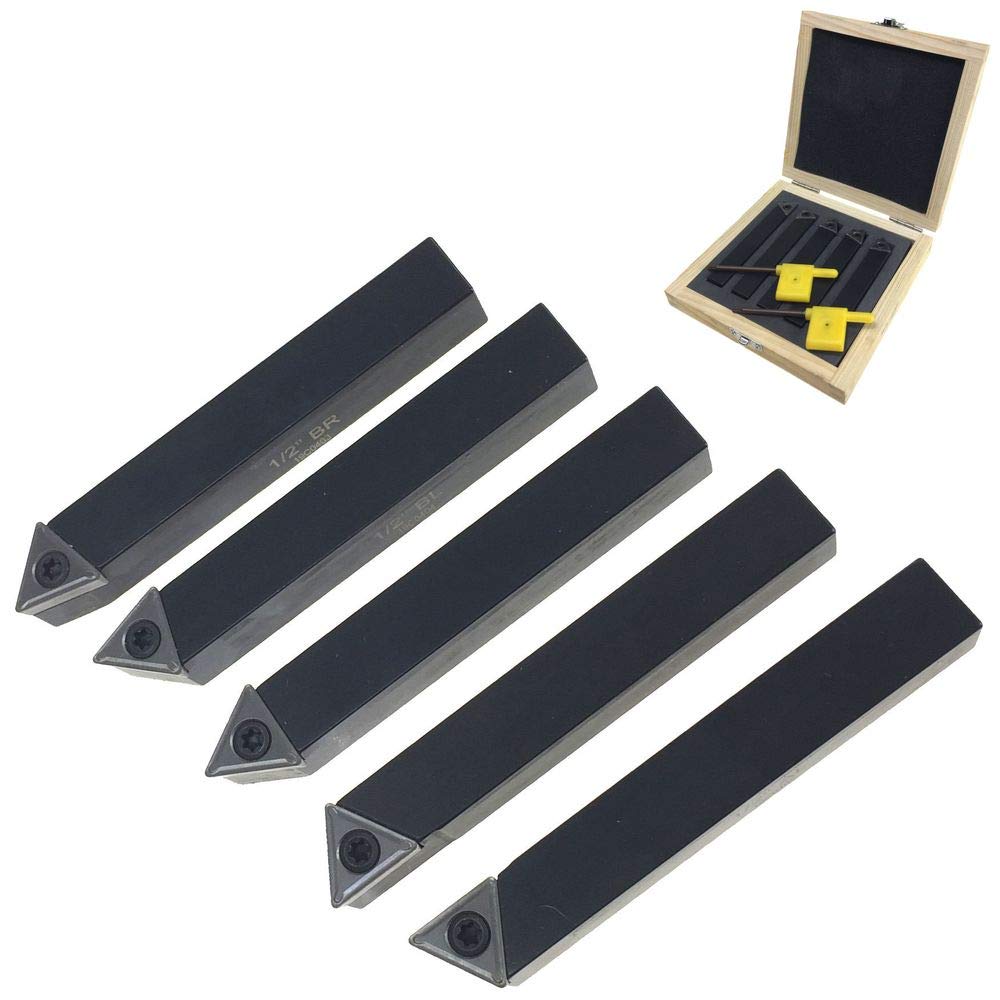 Anytime Tools 5 Piece 1/2" Lathe Indexable Carbide Insert Tool Bit Set ...