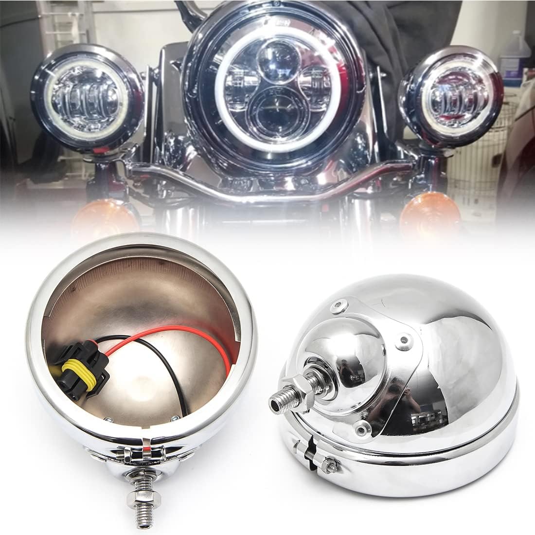 Amazon.com: XMT-MOTO Chrome Driving Passing Turn Signals Spot Light Bar ...