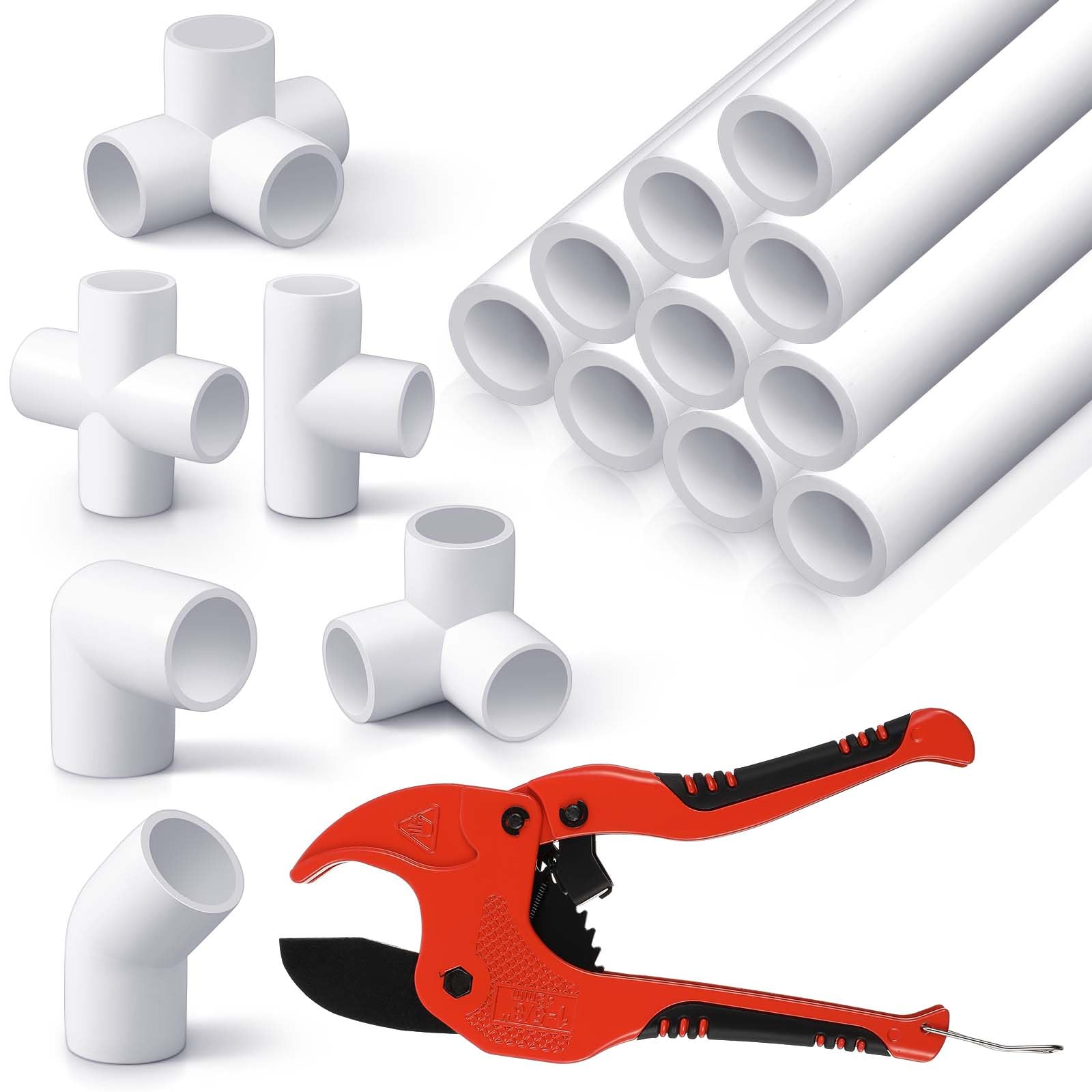 Amazon.com: Tellegloww 10 Pcs 1/2 Inch x 3 ft PVC Pipe with 42 Pcs PVC ...