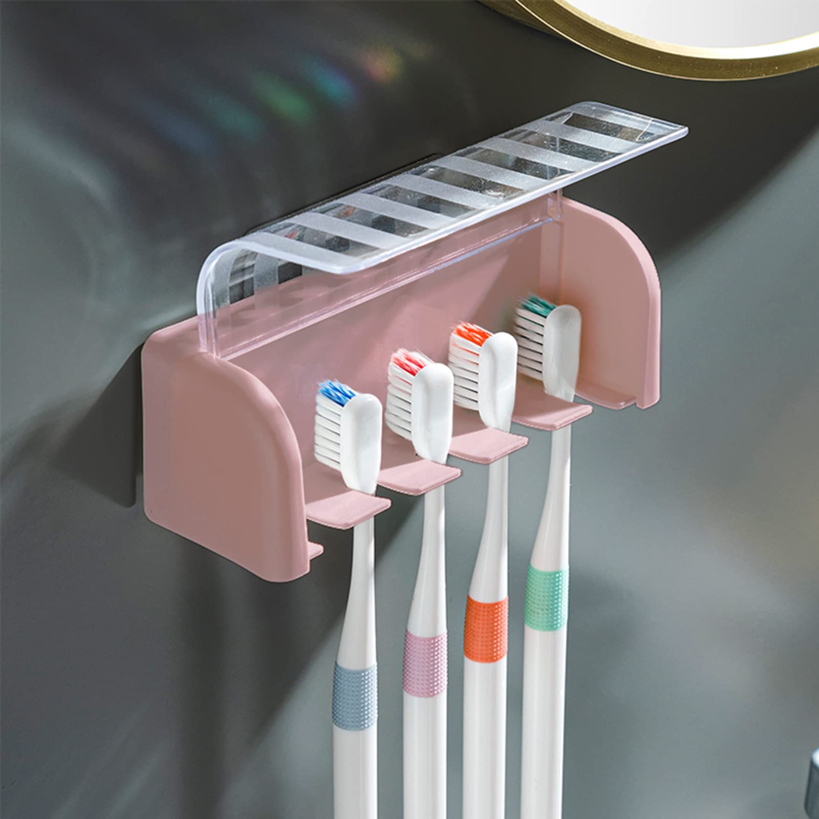 Amazon.com: 5 Slots Toothbrush Holder Wall Mount with Cover, Self ...
