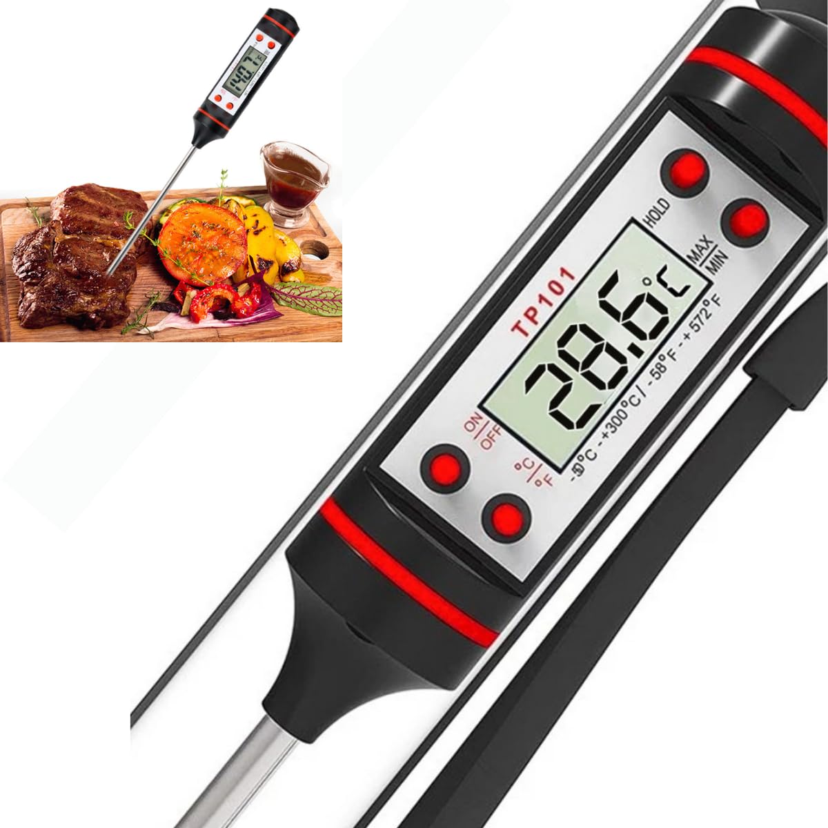 Termômetro Culinário Digital para Cozinha e Forno, Espeto Calibrado com ...
