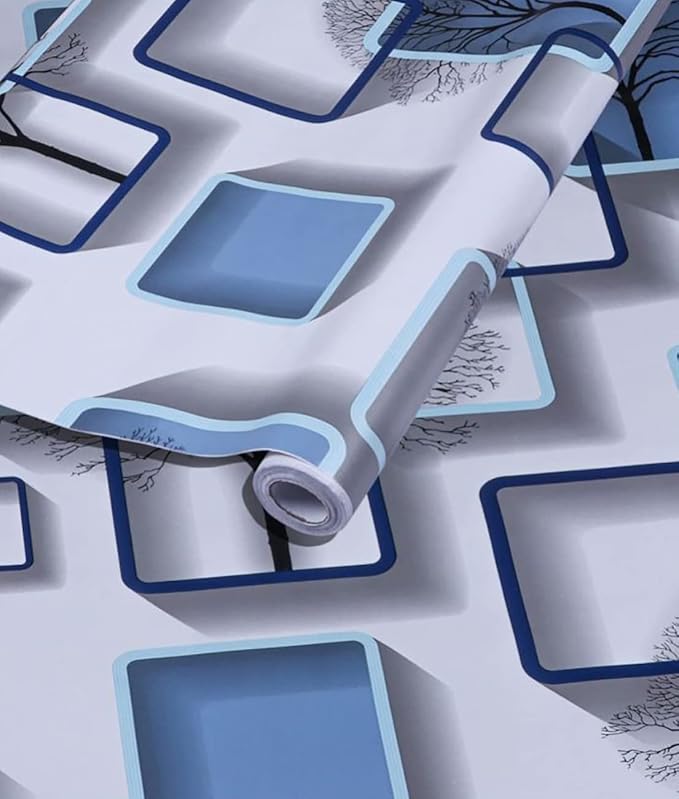 HOMETALES - 3D Blue Box Wallpaper (40 x 300) cm (Pack of 1) : Amazon.in ...