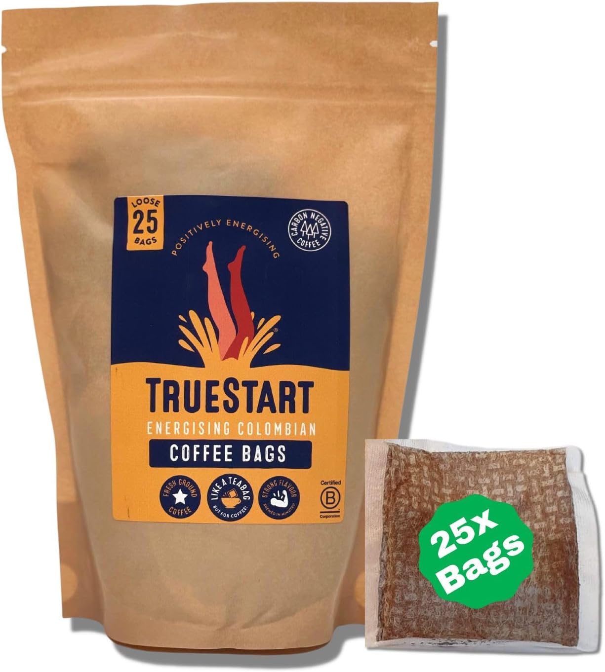 TrueStart Loose Coffee Bags, Energising Colombian Arabica, Quick Brew, Biodegradable Bags in ...
