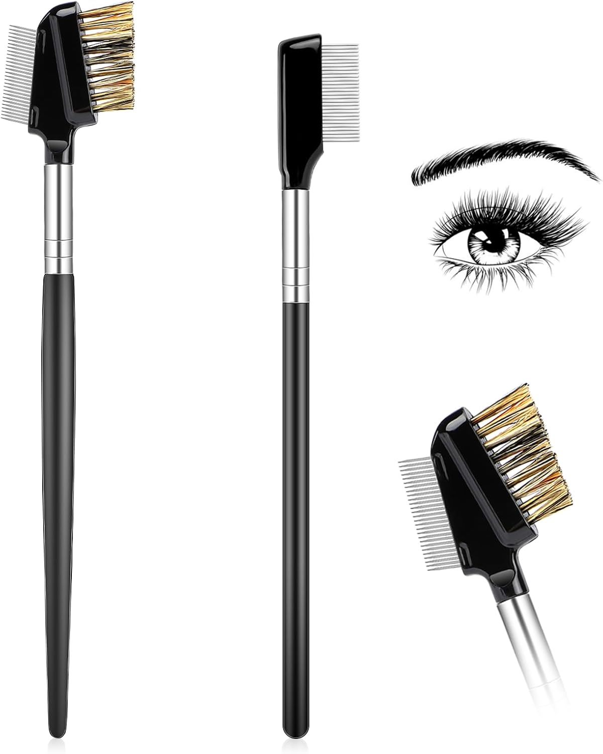 2 in 1 Eyelash Comb and Eyebrow Brush, Resuable Dual Eyebrow Comb Set ...
