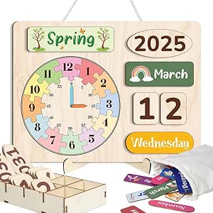 Amazon.com: Mondily Interactive Calendar for Kids Ages 3-8, Wooden Kids ...