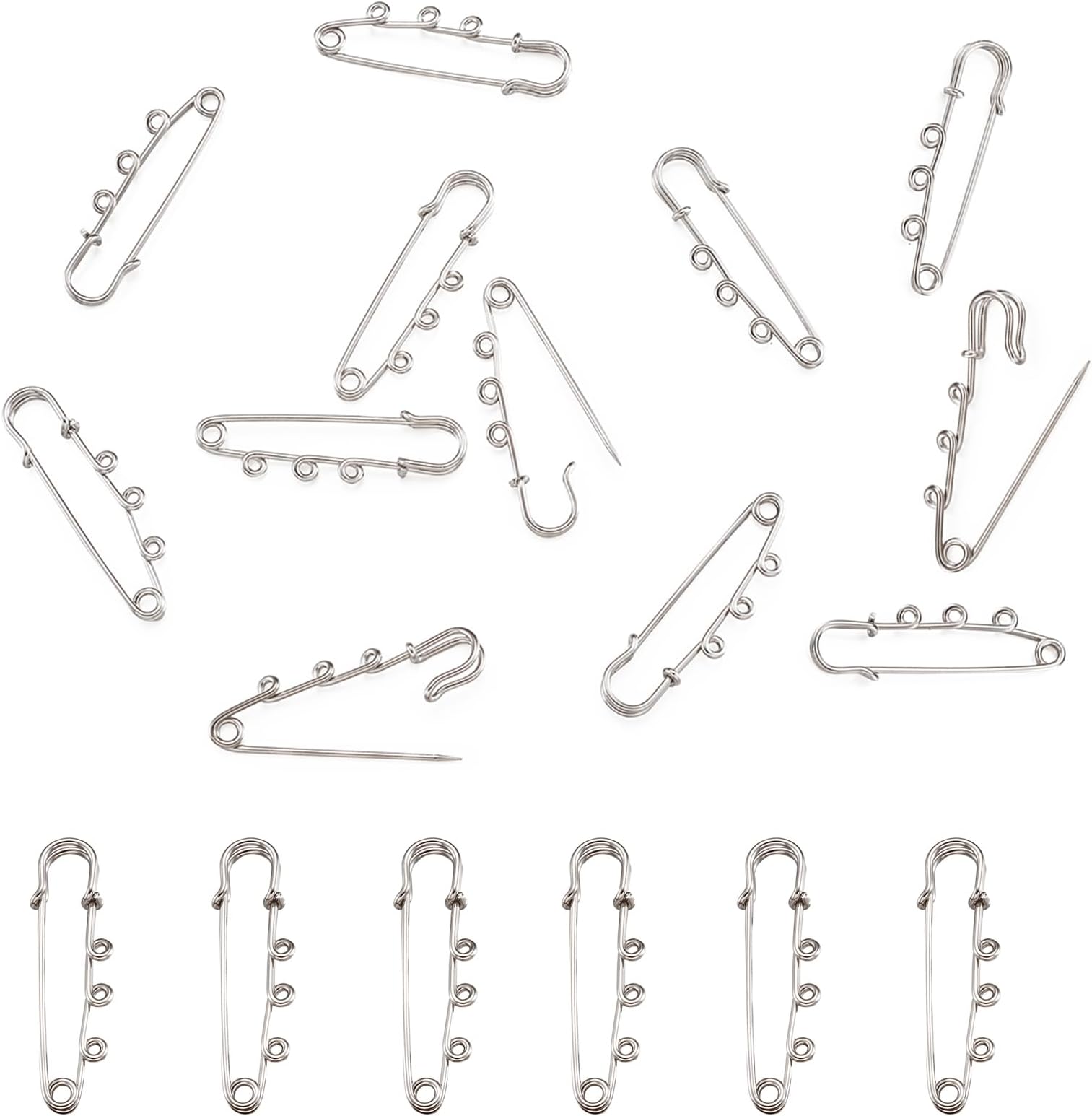 Amazon.com: YTgilo 12PCS Safety Pin 3 Hole DIY Jewelry Brooch Silver ...