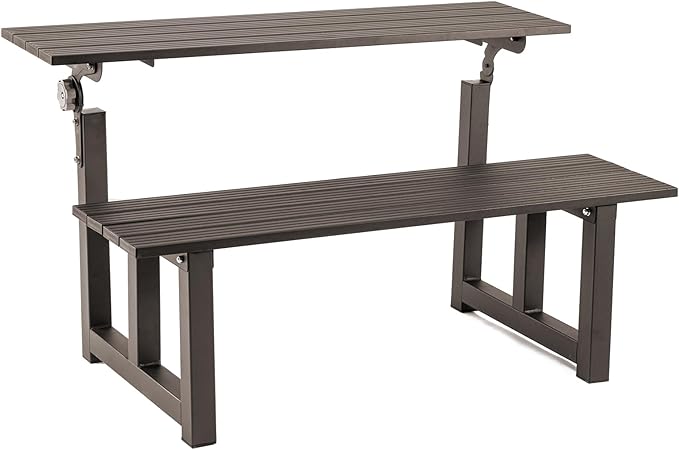 Amazon.com: TECSPACE Aluminum Outdoor Convertible Bench, Brown, 400 LBS ...