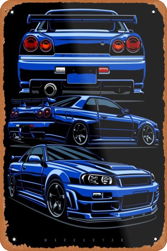 muecddoa Skyline R34 GTR Poster Metal Tin Sign 8 inch x 12 inch Vintage ...