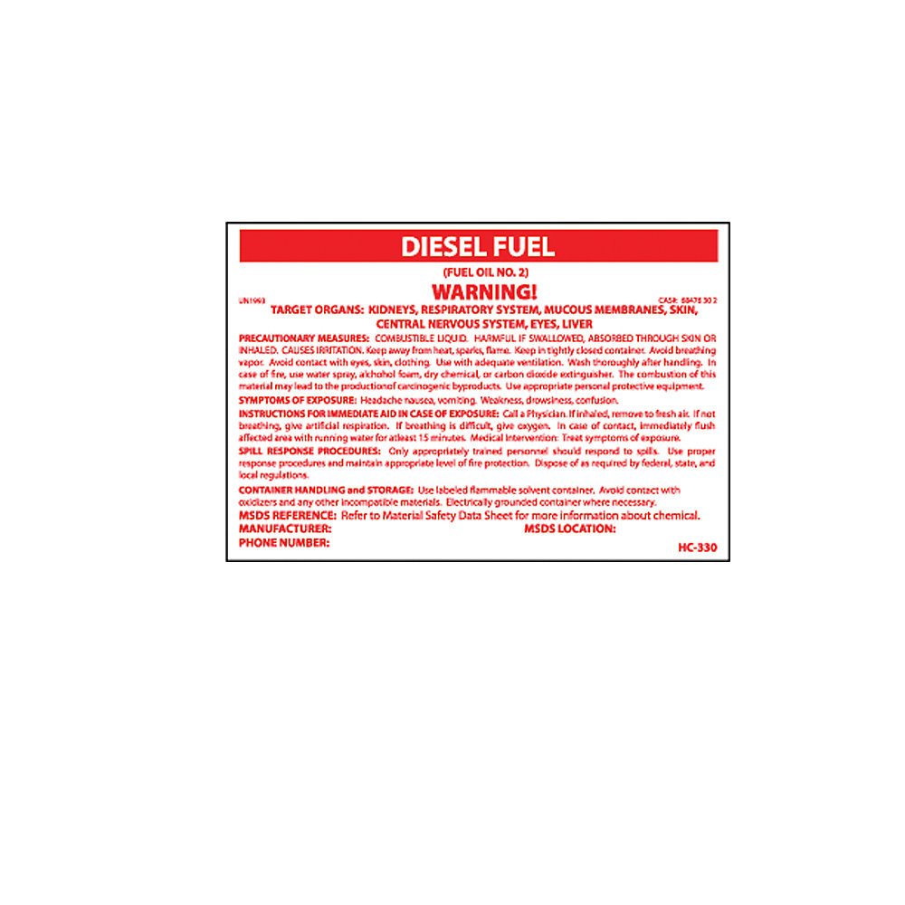 Amazon.com: Nmc Hazmat Container Labels For Diesel Fuel - 5X3-1/4 ...