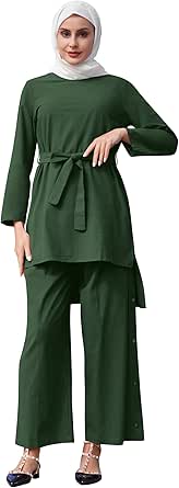 Amazon.com: IKADEX Muslim Clothes For Women Pantsuit Long Sleeve Tunic ...