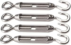 Veda 4 x Heavy Duty 304 Edelstahl Spannschloss Spanner Seilspann M4 Haken Hook Eye Tension ...