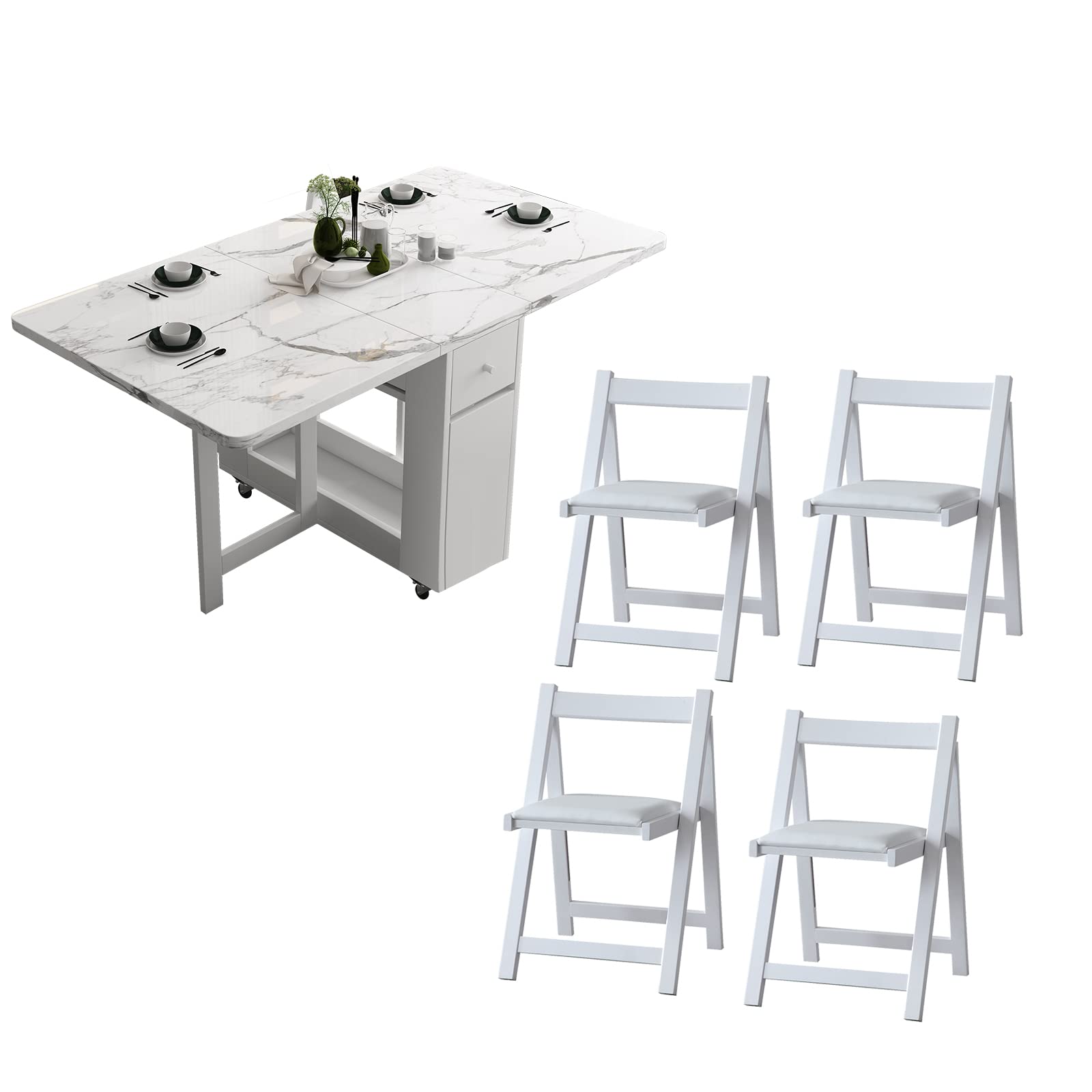 Buy FUNROLUX Folding Dining Table and 4 Piece Folding Dining Chair Set ...