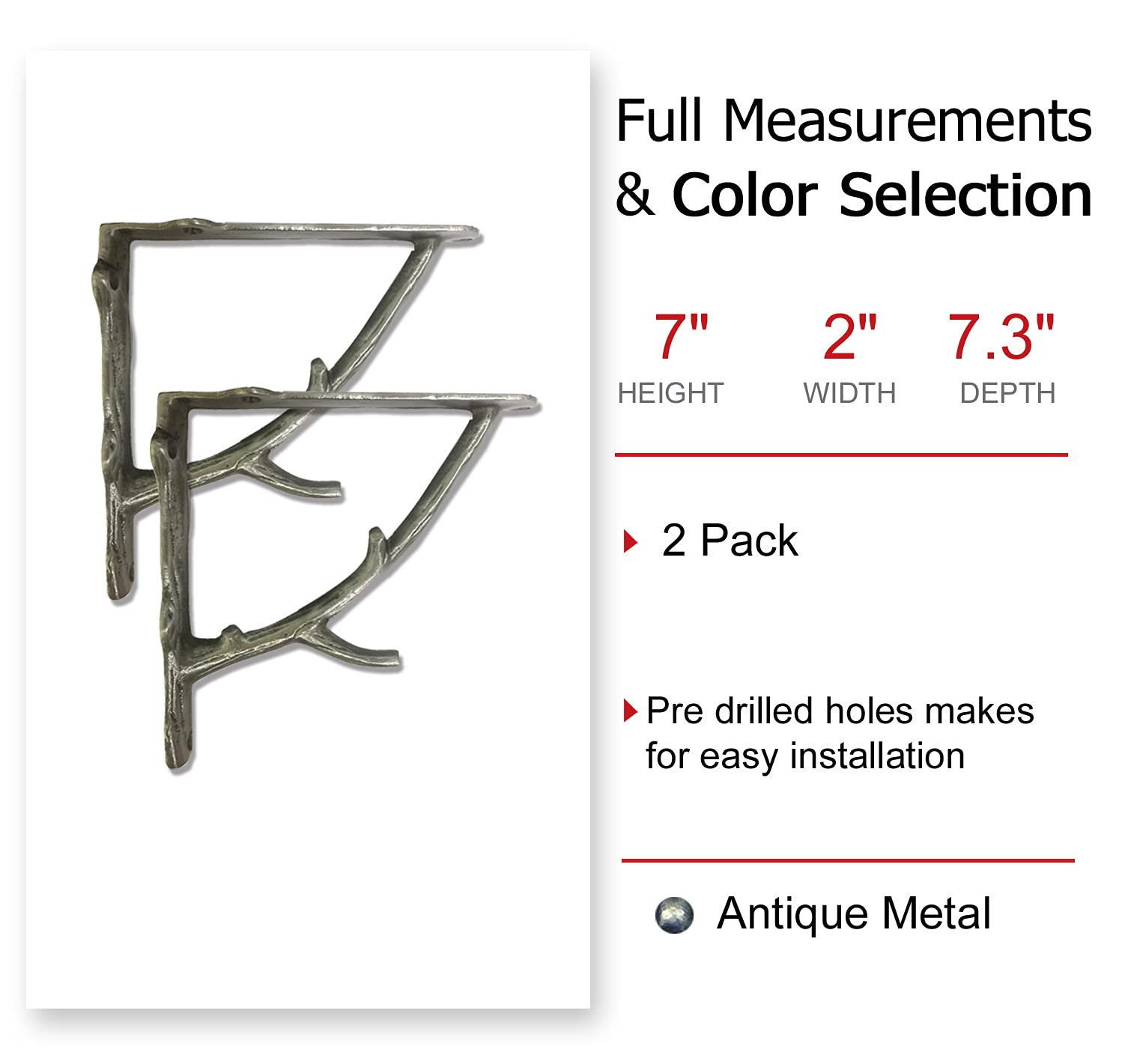 Snapklik.com : Rustic Branch Metal Shelf Brackets 7 Inch, Decorative ...