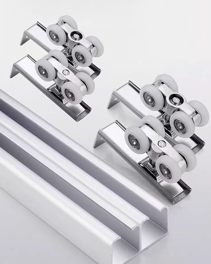 Minglez Sliding Door Kit 4 6 8 9 10 12 14 ft Bypass Sliding Double Barn Door Hardware Kit ...