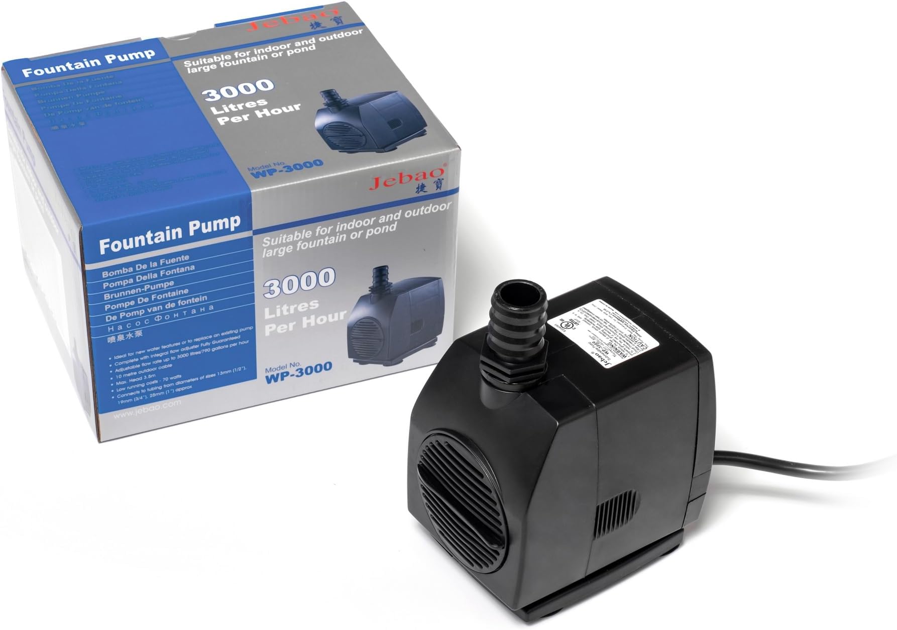 Amazon.com: Jebao WP-3000 Submersible Fountain Fish Pond Pump, 790gph ...