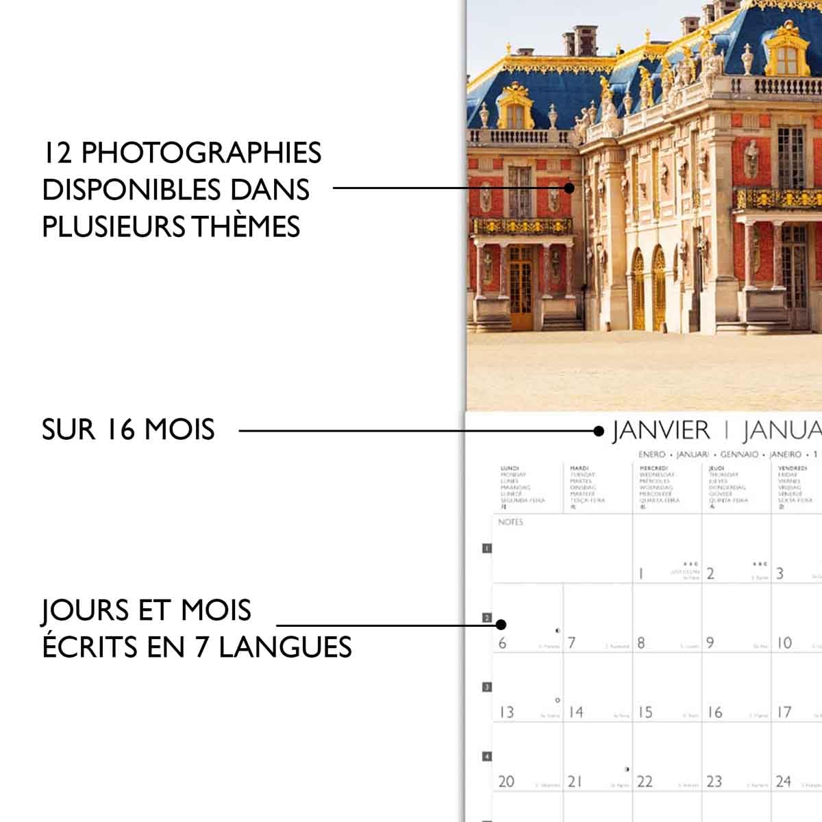 DRAEGER PARIS 1886 – Large Wall Calendar 29 x 29 cm 2025-7 languages ...