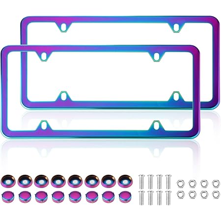 Amazon.com: Iridescent License Plate Frame, 2 Pack Stainless Steel ...