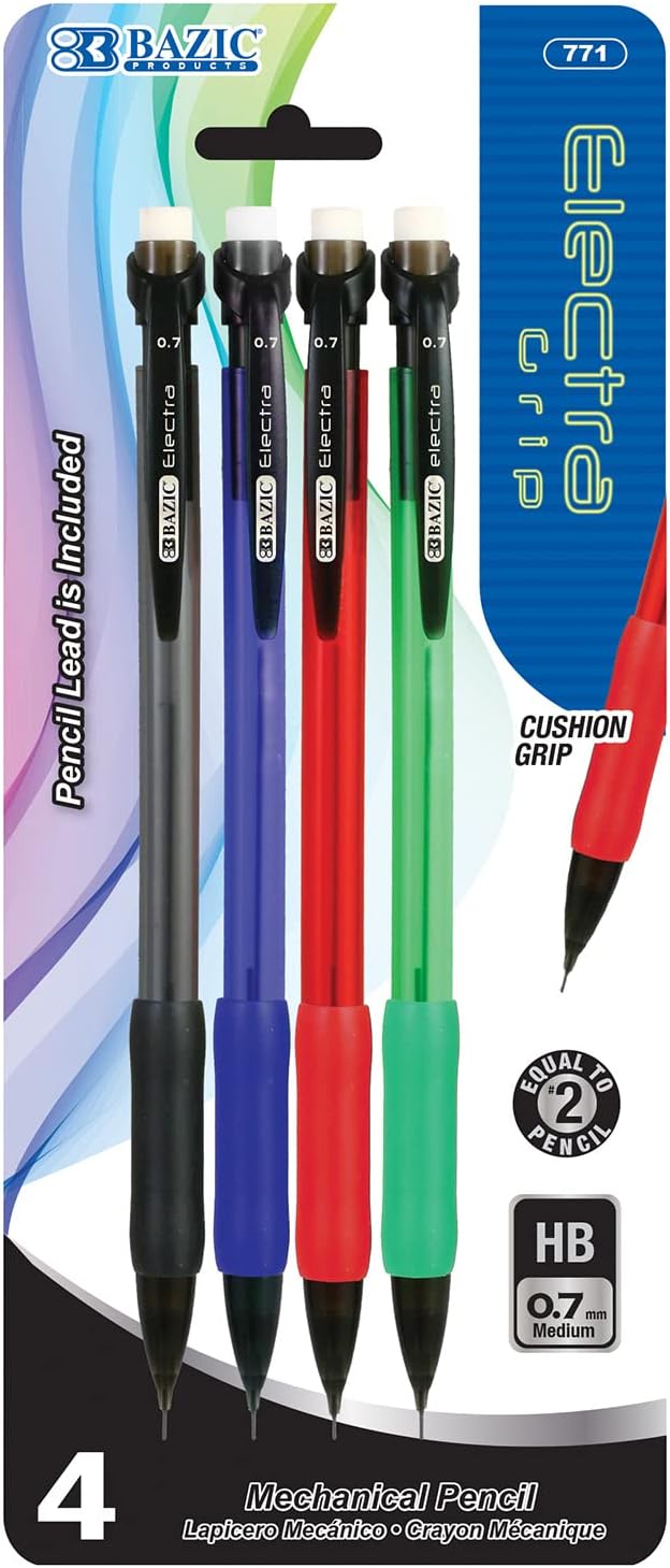 Amazon.com : BAZIC Mechanical Pencil 0.7mm Electra Soft Grip, Smooth ...