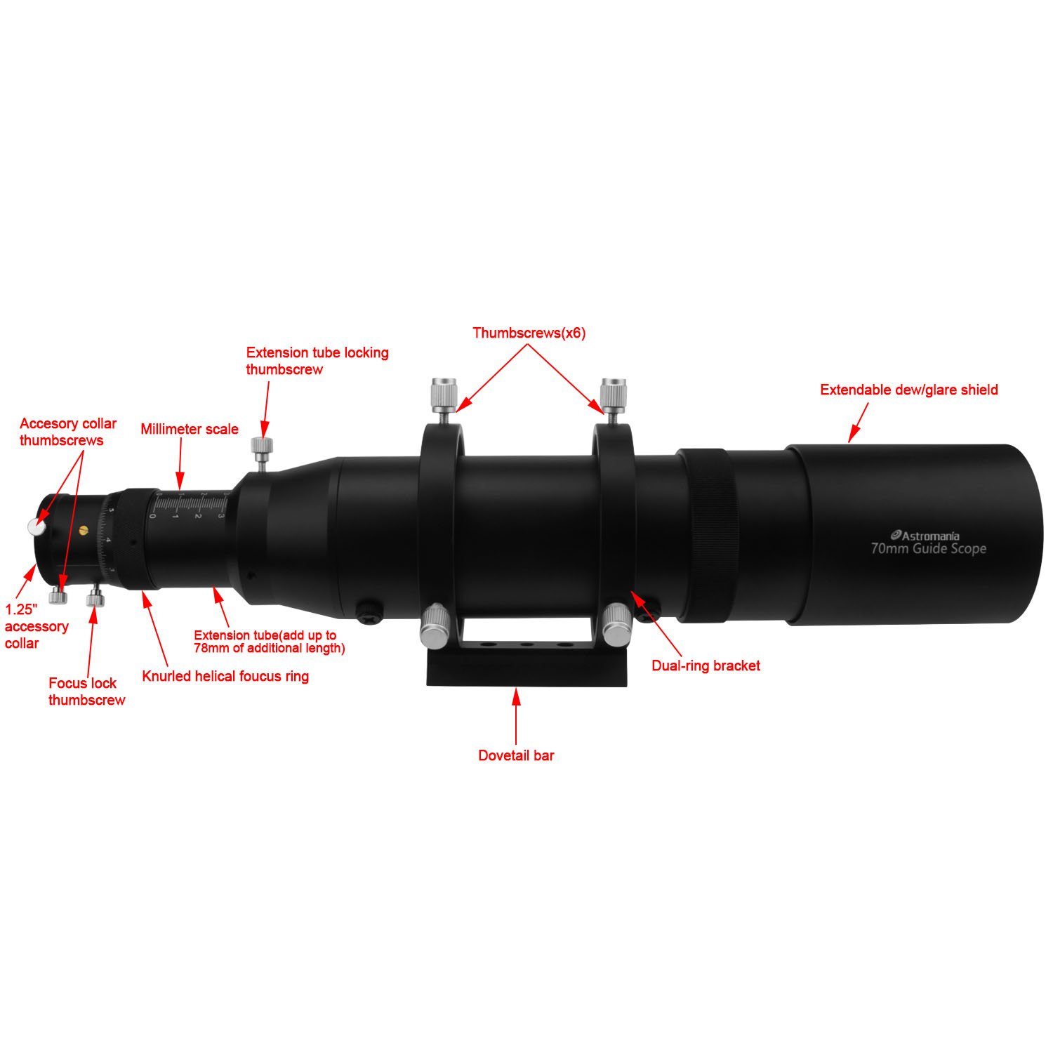 Astromania 70mm Compact Deluxe Finder & Guidescope Kit with 1.25 ...