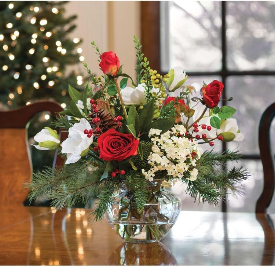Amazon.com: Petals Magnolia & Rose Silk Flower Centerpiece ...