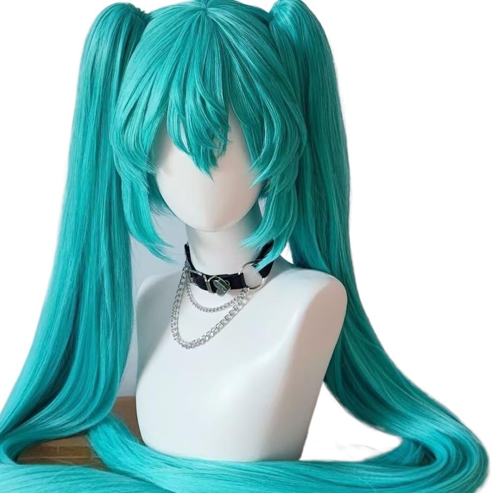 Anime Miku Cosplay Wig, with 2 Ponytails Long Straight Wigs with Bangs ...