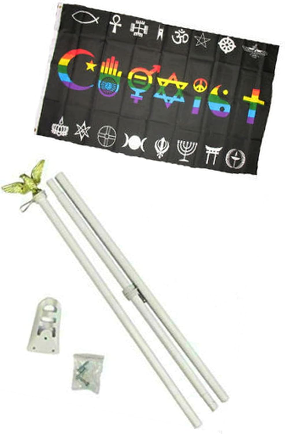 Amazon.com : New 3x5 Gay Pride Coexist Rainbow Flag with 6' Ft White ...